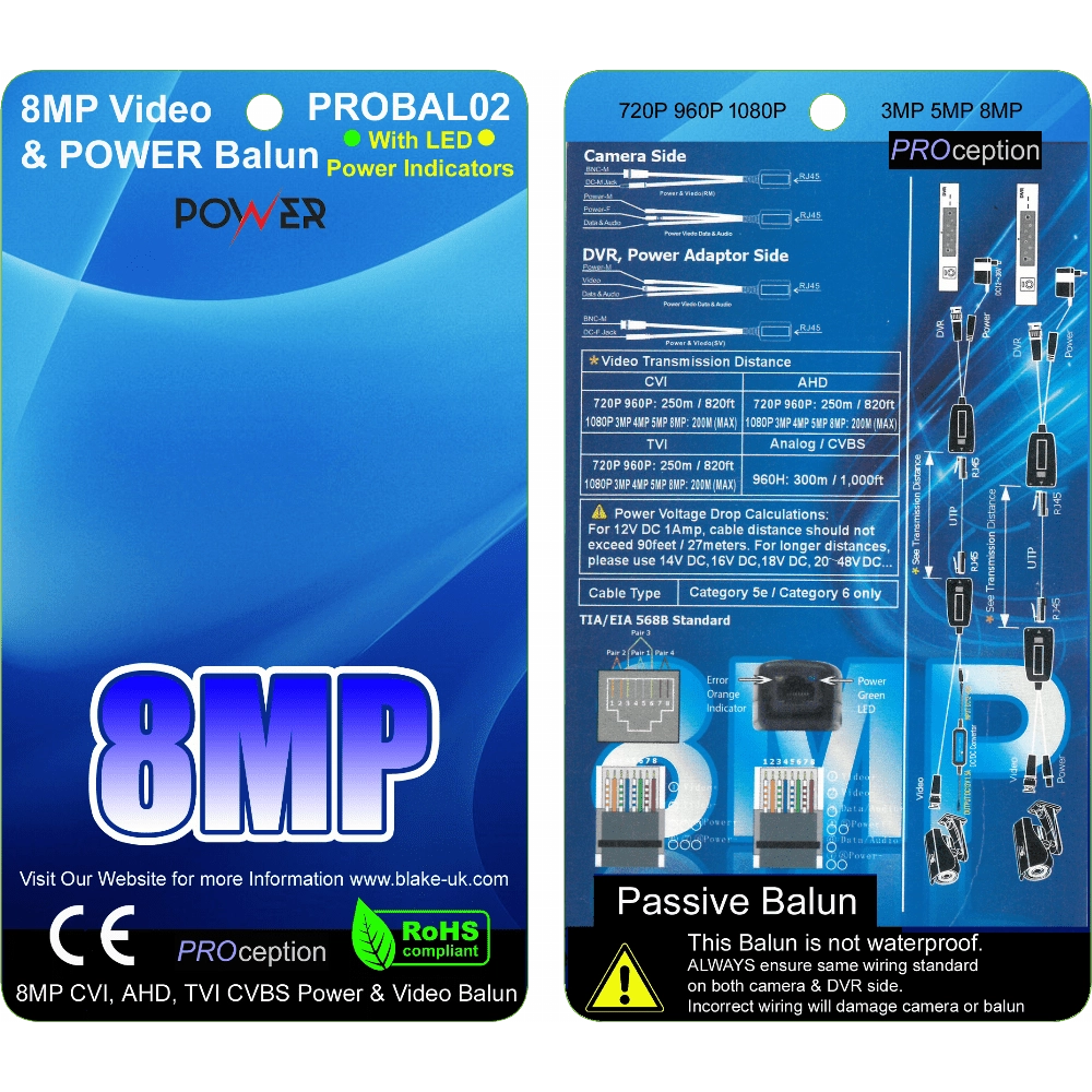 8MP CCTV Power and Video Tail End Balun | Blake UK - Blake UK