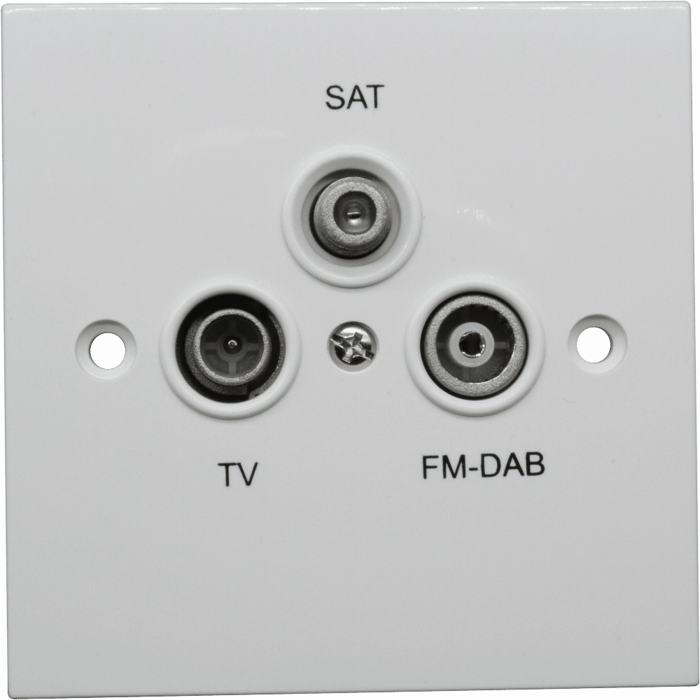 Triplexed Outlet Plate TV, FM, SAT, Shielded. Fits 25mm box - Blake UK