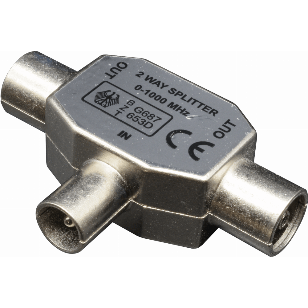 2-Way Metal Coax T Splitter for TV and FM Coaxial | Blake UK - Blake UK
